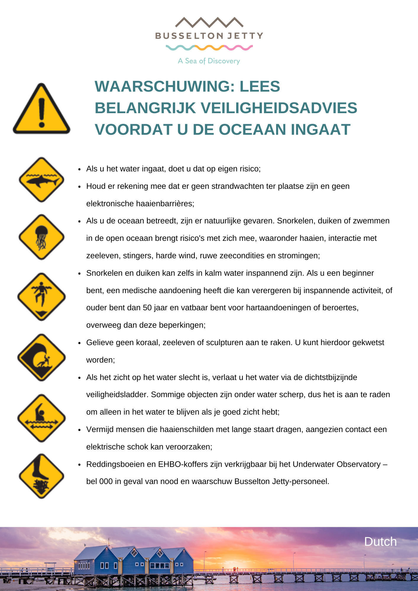 Safety Warning Translations - Busselton Jetty