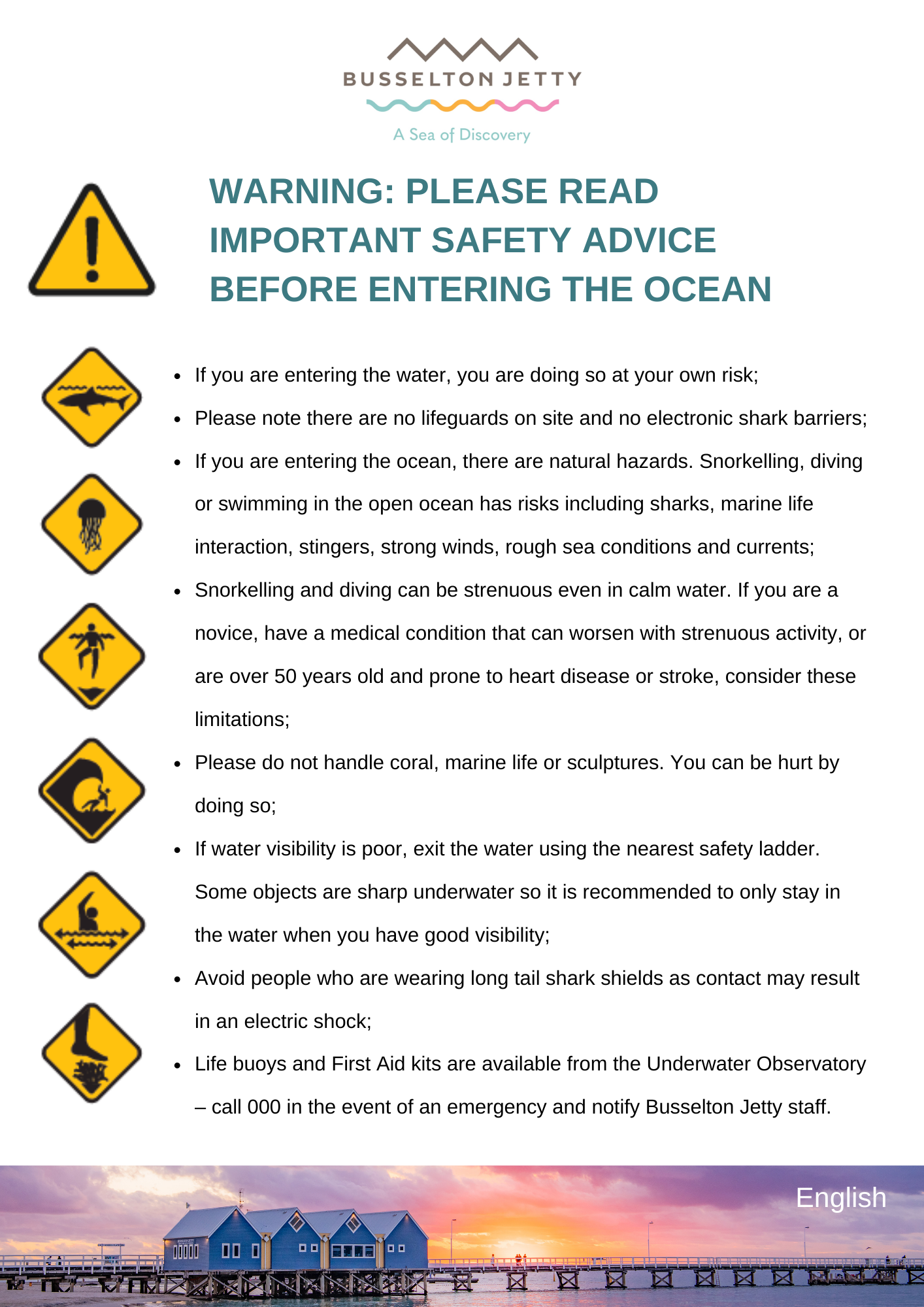 Safety Warning Translations - Busselton Jetty