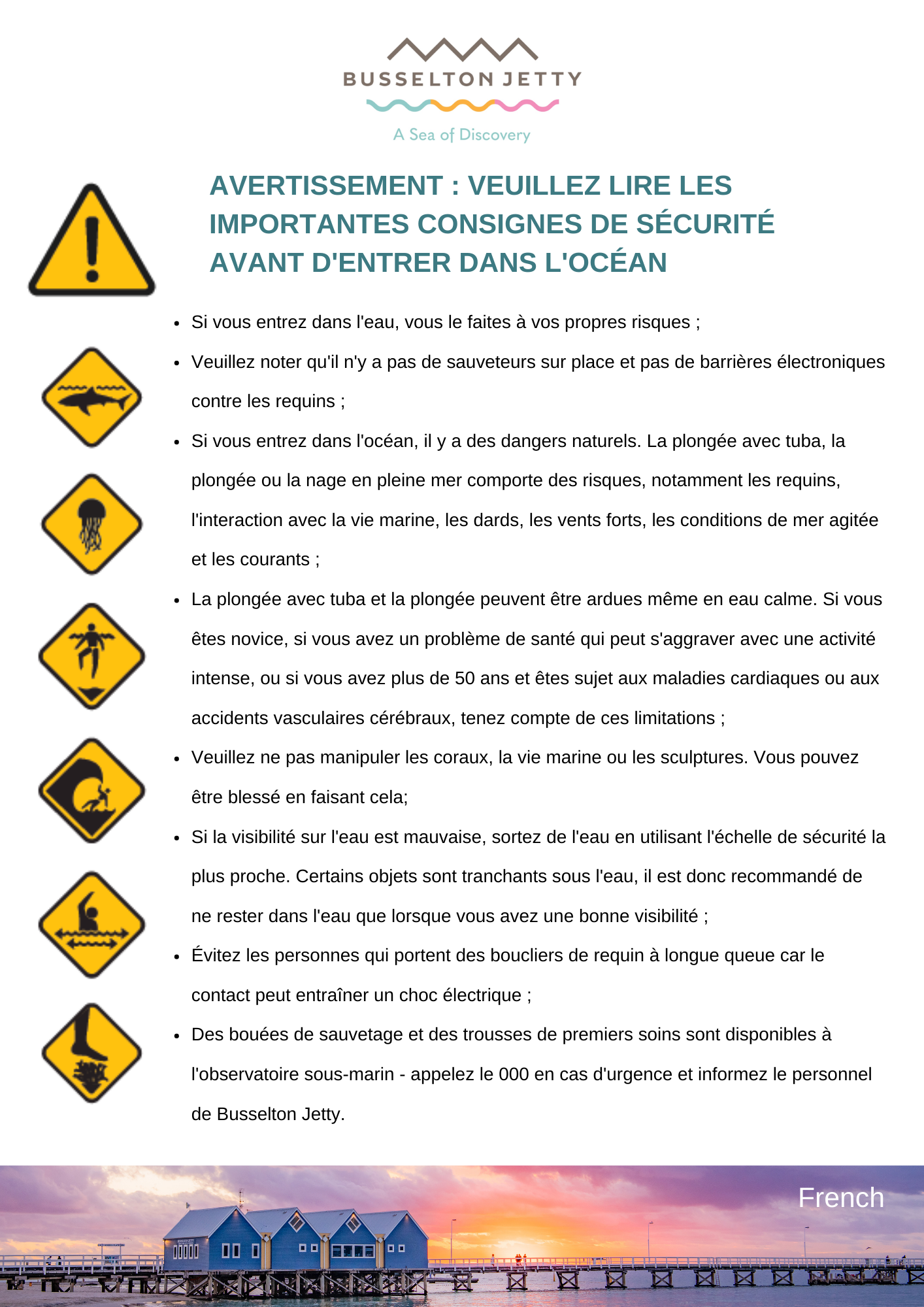 Safety Warning Translations - Busselton Jetty